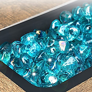 GASPRO 10 Pound Fire Glass Diamonds 1 Inch, Fire Pit Glass Rocks for Gas Fireplace and Fire Pit, Caribbean Blue, High Luster