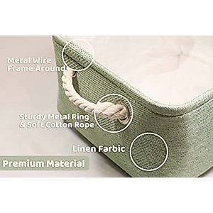 HARMOSO Collapsible Storage Basket (14Lx10.6Wx6.6H) Decorative Storage Bins with Handles Canvas Storage Baskets for Shelves Gift baskets organizing Toys Clothes Books baskets (Green,3Pack)