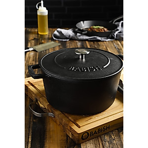 Babish Round Enamel Cast Iron Dutch Oven w/Lid, 6-Quart, Matte Black