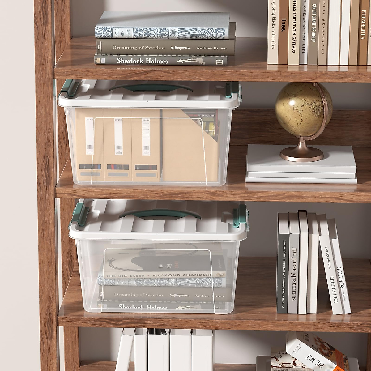 Parlynies 14 Qt Stackable Plastic Storage Bins with White Lids, Clear Latching Storage Organizer Box, 8 Packs