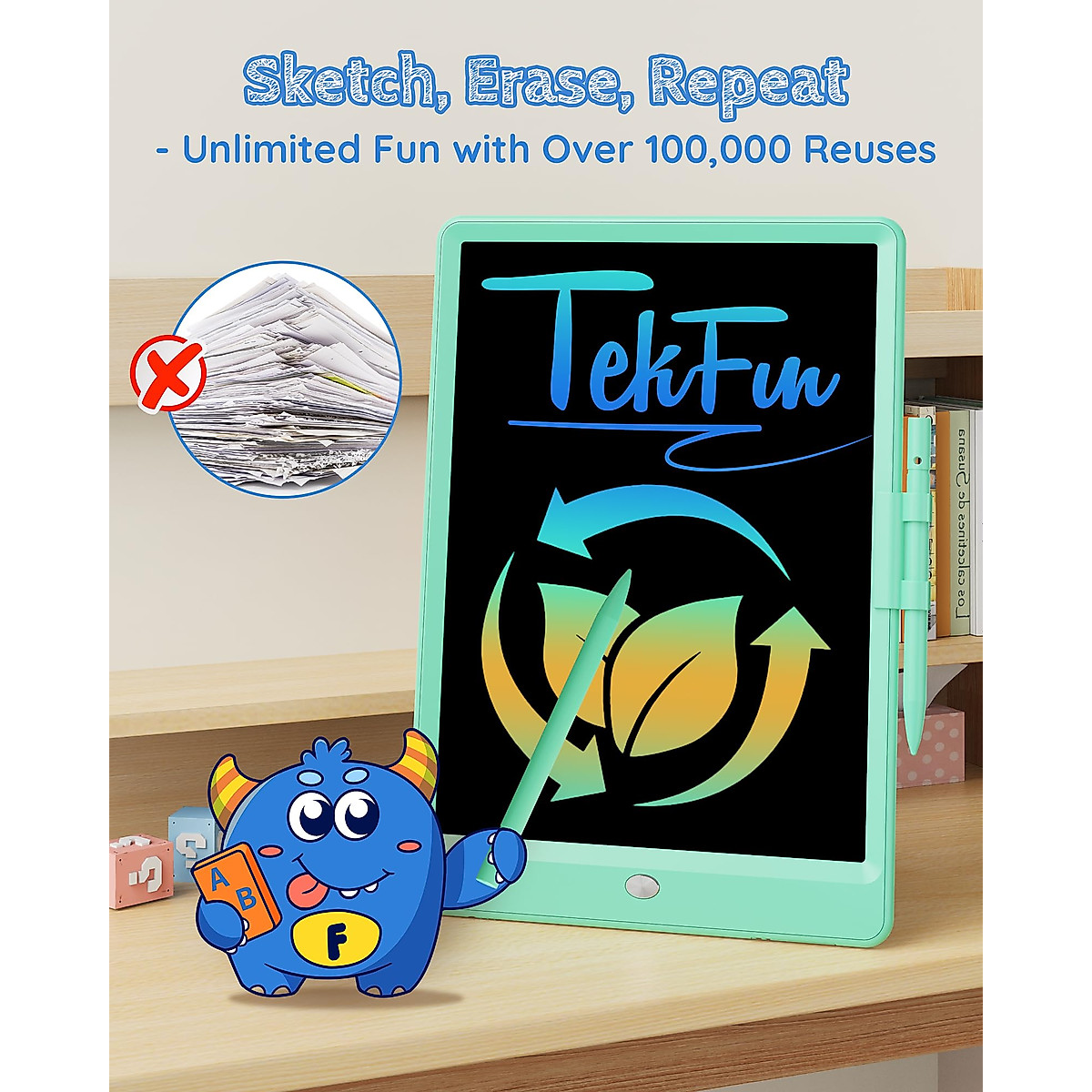 TEKFUN Kids Toys 10Inch LCD Writing Tablet, Mess Free Coloring Doodle Board, Drawing Pad for Kids Games Educational Toys for Ages 3-10 Girls Boys (Green)