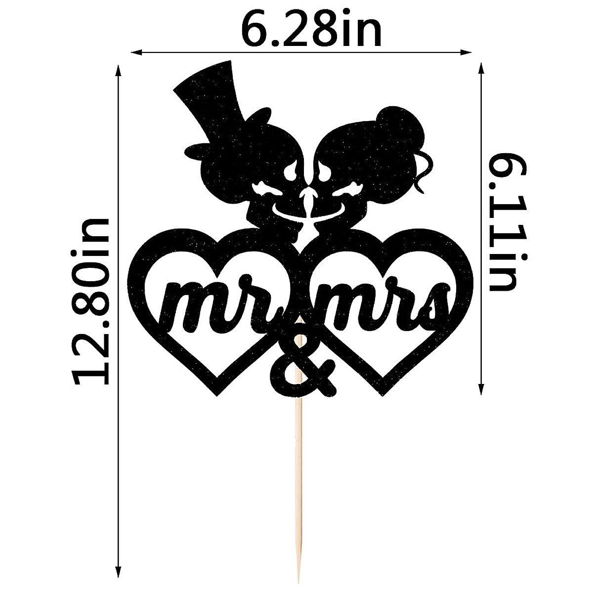 Qertesl Skull Mr And Mrs Cake Topper,Day of the Dead Sign for Skeleton Bride and Groom Wedding? Halloween Party Mr and Mrs Anniversary Special Events Decoration Supplies.