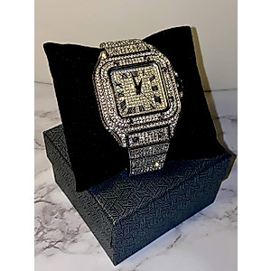 Luxury CZ Diamond Iced Bracelet Watch - Roman Numeric Square Dial - Custom Fit, Bust Down Watch For Men, Women & Hip Hop/Rapper Choice - Mens Jewelry