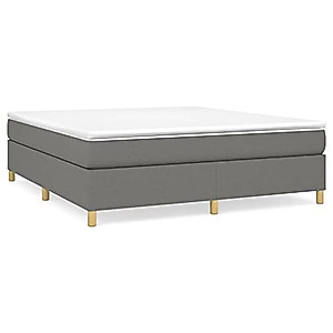 vidaXL Box Spring Bed Frame Home Indoor Bed Accessory Bedroom Upholstered Double Bed Base Furniture Dark Gray 76"x79.9" King Fabric
