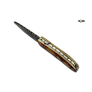 PAL 2000 KNIVES DAM-6003 Handmade Damascus Steel Knife Stained Camel Bone with Genuine Leather Sheath
