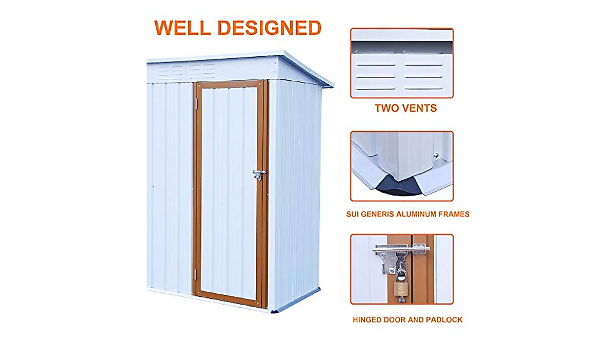 Secure 5x3FT Outdoor Storage Shed - Galvanized Steel Tool Shed