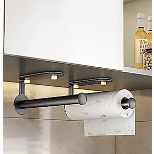Paper Towel Holder Under Cabinet, Self Adhesive Black Paper Towel Holder for Kitchen Under Counter Cabinet Bathroom, for Holding Paper Towel, Plastic Wrap, Tin Foil, Toilet Paper Roll