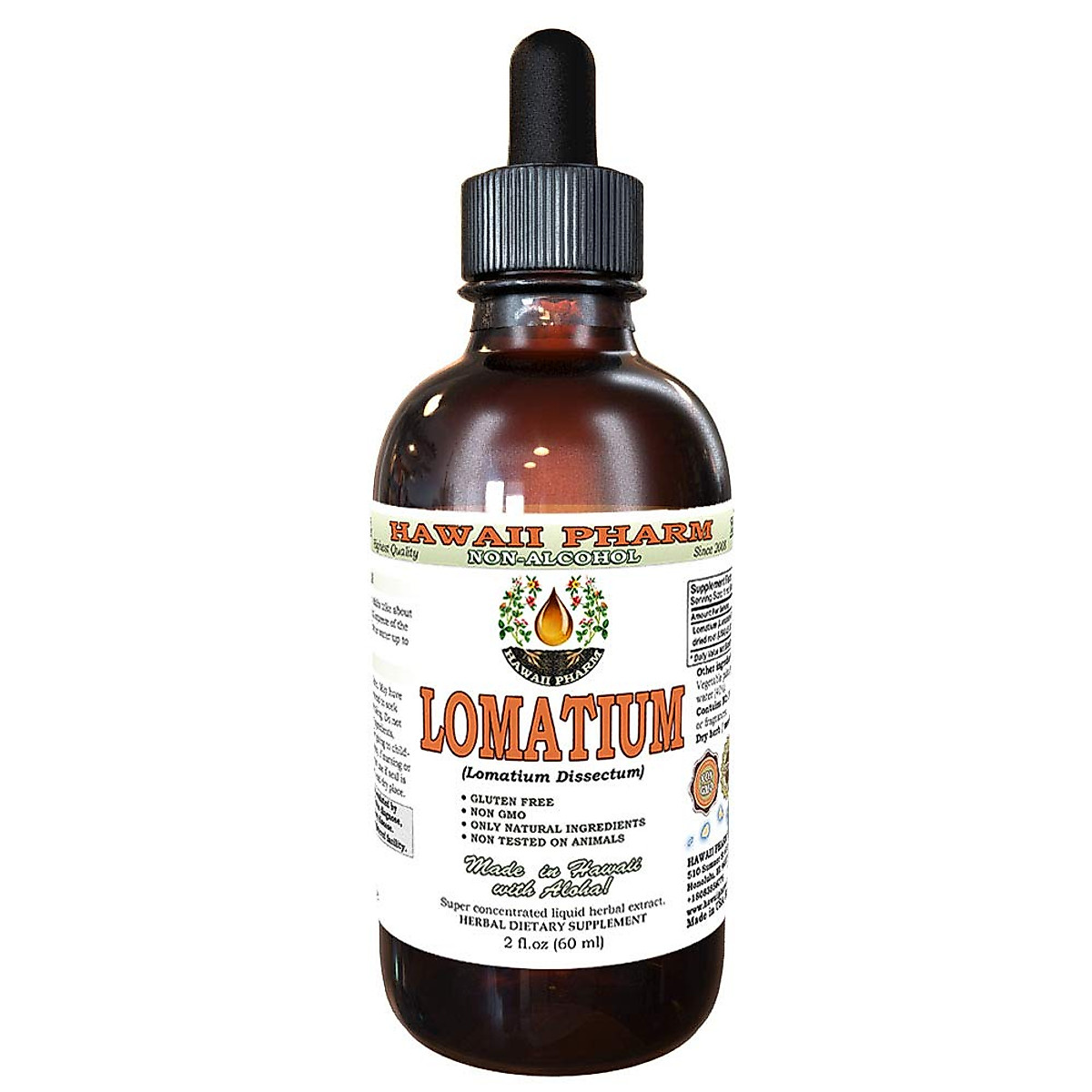 Hawaii Pharm Lomatium Alcohol-FREE Liquid Extract, Lomatium (Lomatium Dissectum) Dried Root Glycerite Natural Herbal Supplement 2 oz