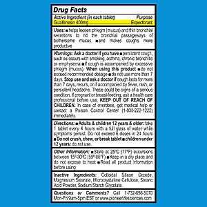 GenCare Mucus Relief Expectorant with 400mg Guaifenesin - 200 Tablets for Cough, Chest Congestion, Colds, Flu, and Allergies
