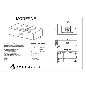Pyromania Moderne Outdoor Concrete Fire Table, 58 x 32 Inches - Natural Gas Model in Slate Gray Color