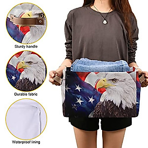 Foldable Storage Baskets,American Flag Eagle Storage Bins with Handles, Decorative Cloth Organizer Storage Boxes for Home|Office 15 x 11 x 9.5 in