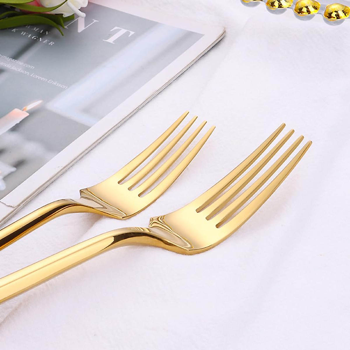 Aimilan 20 Piece Gold Flatware Set Service for 4, 18/10 Stainless Steel Hexagonal diamond Handle Silverware Set, Thickened tableware Cutlery Set, Mirror Polished, Dishwasher Safe