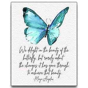 Maya Angelou Quote ‘We Delight in the Beauty of the Butterfly”’ Watercolor Wall Art | Bright Neutral 11x14 UNFRAMED Print - Bohemian, Positive, Inspirational, Typography, Motivational Home Decor