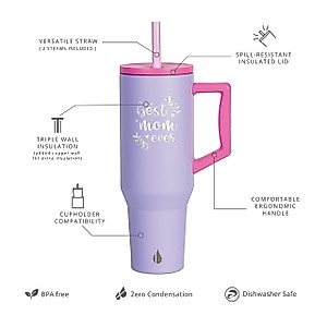 Best Mom Ever Valentine Tumbler for Her - Insulated Travel Tumbler with Handle, Lid and Straw - Gift for Mom & Mother In Law on Valentine's Day, Birthday & Mother’s Day - 40oz Commuter - Lilac Tie Dye