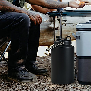 Miereirl 128 Oz Insulated Water Jug, One Gallon Stainless Steel Vacuum Double Walled Water Bottle With Handle, BPA-Free Keep Cold 48H Hot 24H, Wide Mouth For Sports, Gym, Traveling, Camping (Black)