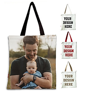 xrlsg Custom Canvas Tote Bags for Women Personalized Grocery Tote Bags with Your Photo Logo Text Reusable for Beach, Travel, Gym, School