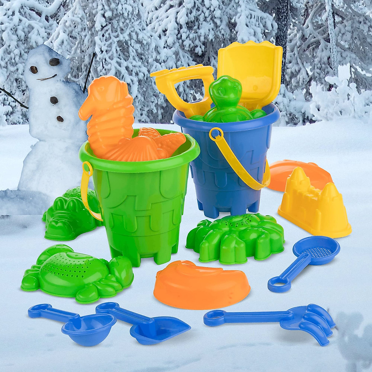TOYLI Sand Toys Beach Set 19 Pieces with Bag, Sand Buckets, Shovels, Sand Sifters, Rakes, Sand Molds, Pail and Shovel Set for Kids Children Beach Toys for Toddlers 1-2 Snow Toys