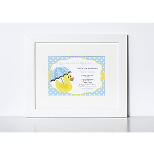 Rubber Ducky Baby Shower Invitations Duck Theme Customizable Invitations For Boy Polka Dots Blue Yellow Sprinkle Personalized (12 Count)