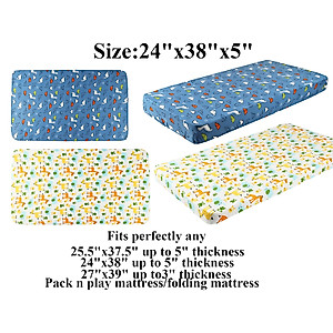Dinosaur Pack n Play Stretchy Fitted Playard Sheet Set 2 Pack Jersey Knit Ultra Soft Portable Mini Crib Sheets for Baby Boy Girl Elephant Giraffe Frogs by Knlpruhk