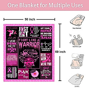 Breast Cancer Awareness Blanket, Black Women Fight Like A Warrior Flannel Soft Cozy Throw Blanket Breast Cancer Pink Ribbon Decorative Throws, Breast Cancer Survivor Gifts for Women 50x60 Inches