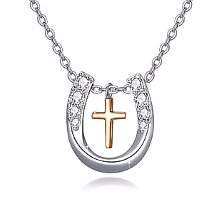 MEDWISE Lucky Horseshoe Necklace Gifts for Cowgirls Women Sterling Silver Rose Gold Faith Horseshoe Pendant Necklace Jewelry for Horse Lover Birthday Christmas Mothers Day