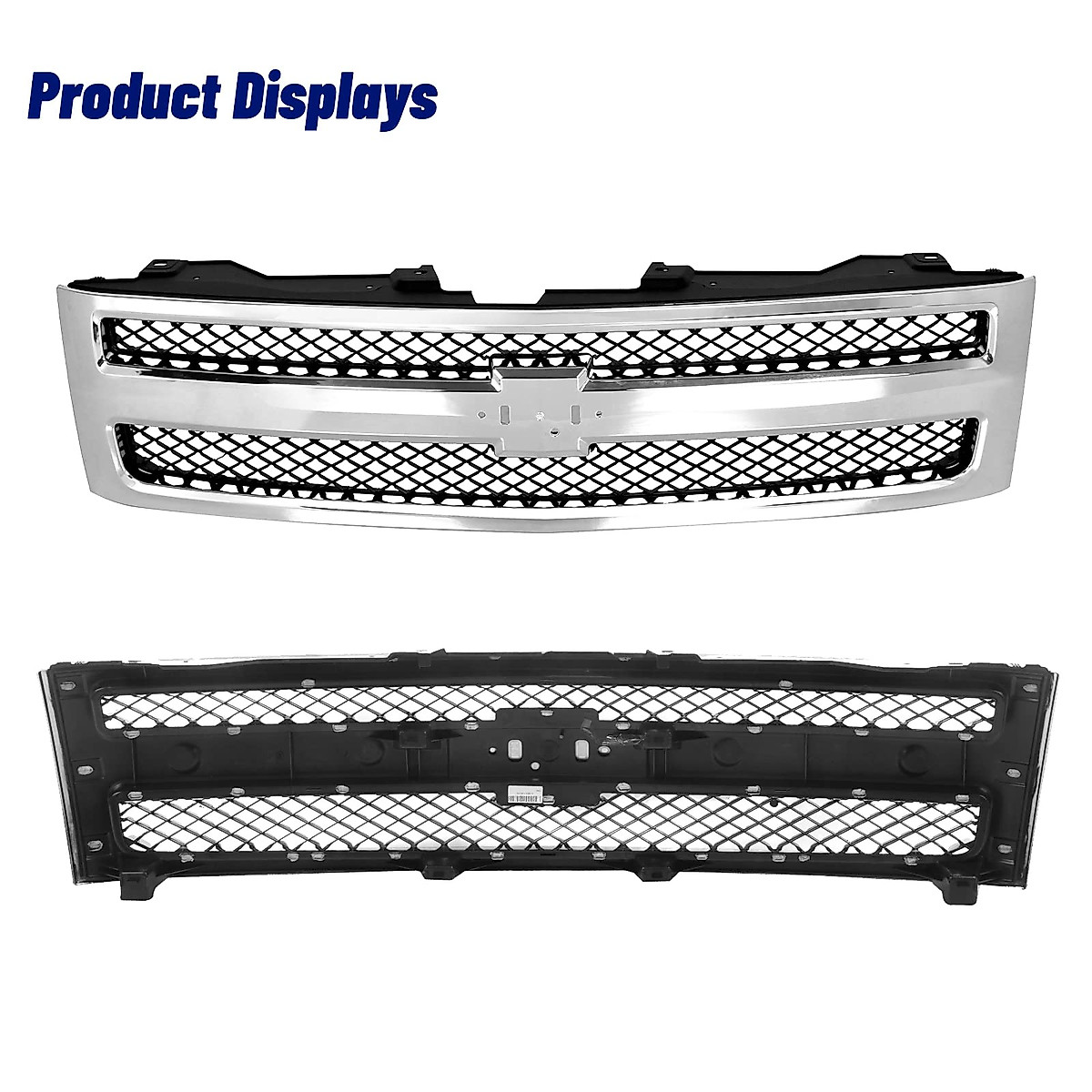 JustDrivably Replacement Parts Front Grille Grill Assembly With Chrome Frame Shell With Black Mesh Insert Compatible With Chevrolet 1500 Pickup Truck 2007 2008 2009 2010 2011 2012 2013