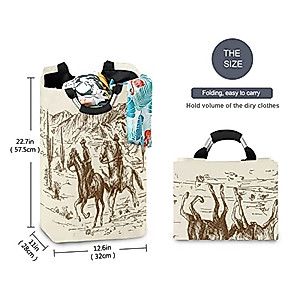 Kigai Western Desert Cowboy Laundry Baskets Collapsible Large Storage Laundry Baskets,Storage Basket with Handles Clothes Organizer