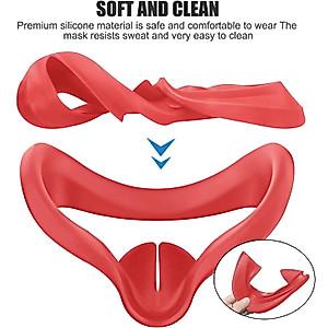 VR Face Silicone Interfacial Cover Face Cushion for Oculus Quest 2， VR Headset Sweatproof Lightproof Anti-Leakage Accessories for Oculus Quest 2 (Black+Red)