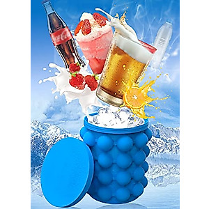Ice Cube Mold Ice Cube Trays, New 3D Ice Cubes Maker(2 in 1), Large Cylindrical Silicone Ice Bucket for Frozen Cocktail, Beverages and More - Blue