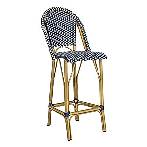 Safavieh PAT4008A Collection Ford Navy and White Indoor/Outdoor Stacking French Bistro Bar Stool