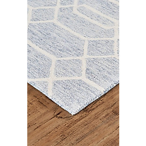 8' X 10' Blue And Ivory Wool Geometric Tufted Handmade Stain Resistant Area Rug