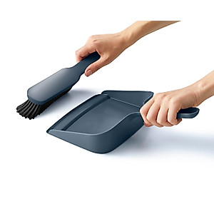 Joseph Joseph CleanStore Wall-Mounted Indoor Dustpan & Brush Set with Dust-Shield Compact Storage, Sweeping Floor Brush with Rubber Pan Edge and Soft Bristles