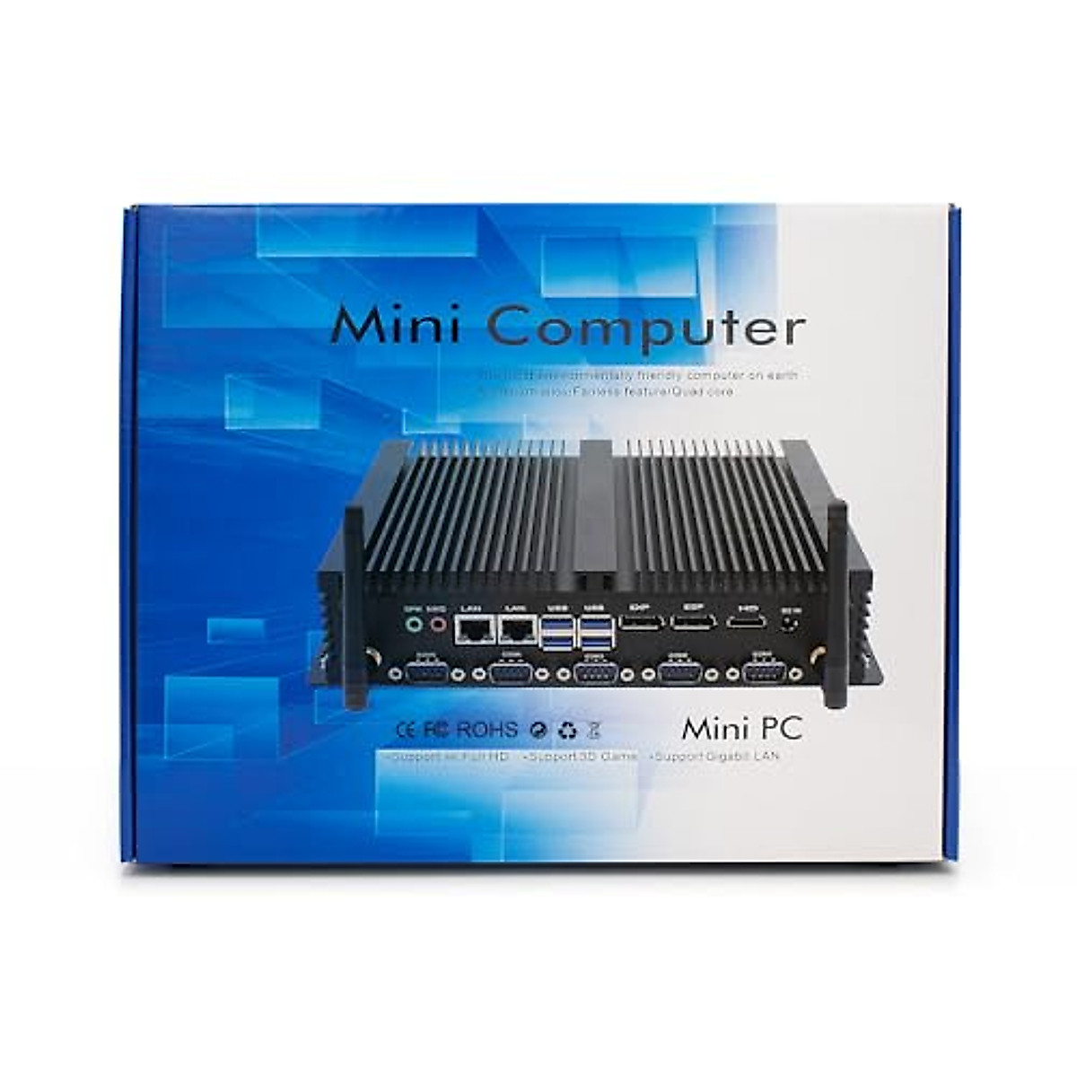 BASOARO Mini Industrial PC Fanless PC i5 4200U Mini PC RS232, Dual Gigabit RJ45 LAN, 8G RAM 128G SSD, HD VGA Dual Display Support 4K, Dual Band WiFi, BT 4.0, 6 USB, Metal Case, Mini PC Windows 10