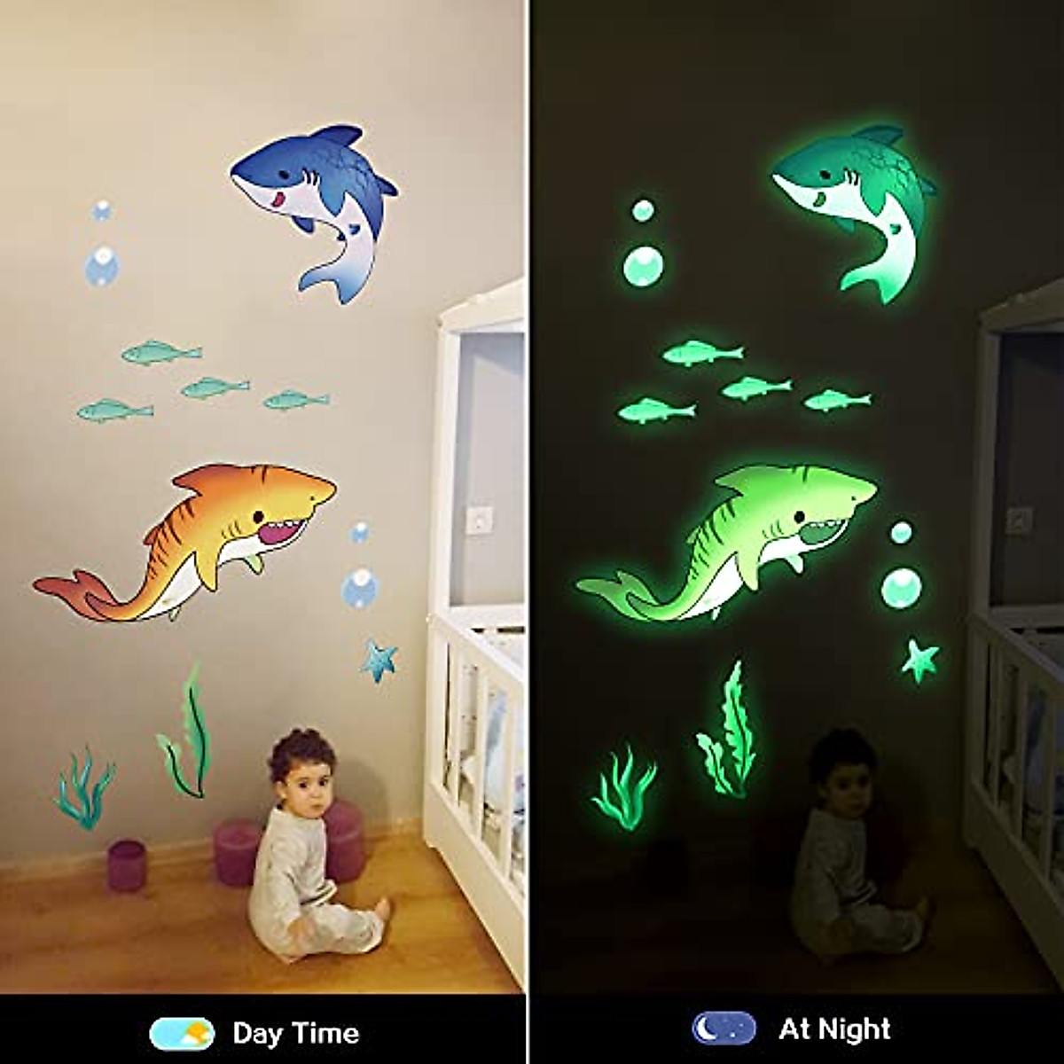 HUHUTU Kids Luminous Cartoon Wall Stickers Baby Nursery Children Decoration Decals Shark
