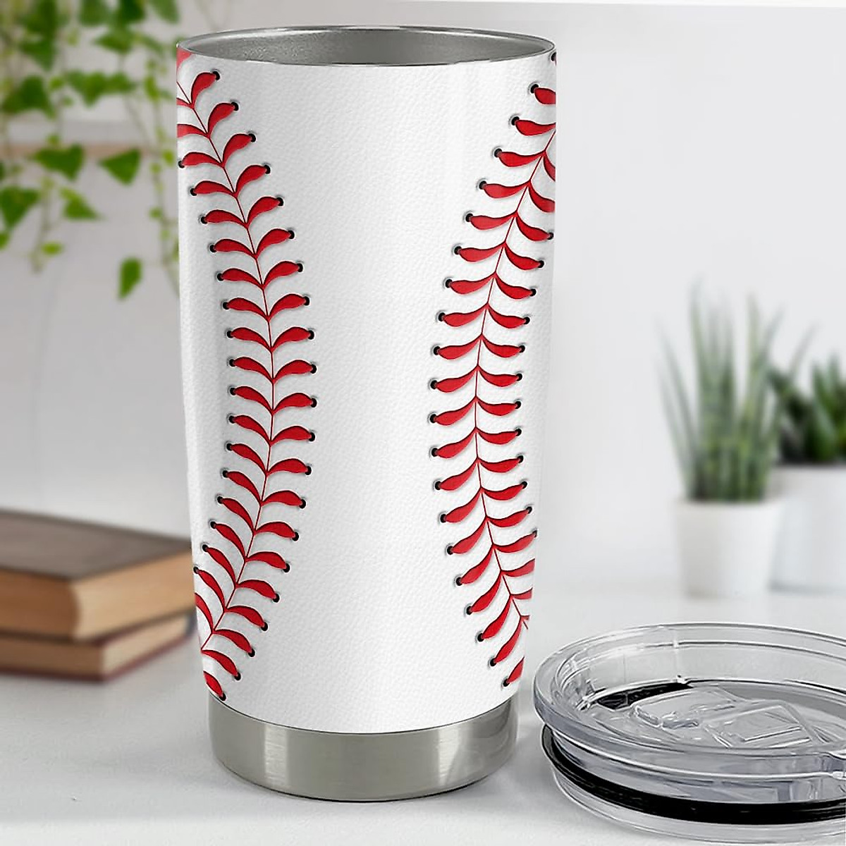 SANDJEST Baseball Tumbler Cup 20oz Stainless Steel Insulated Travel Mug Tumblers Cup Baseball Gift for Women Men Mom Gifts for Birthday Christmas