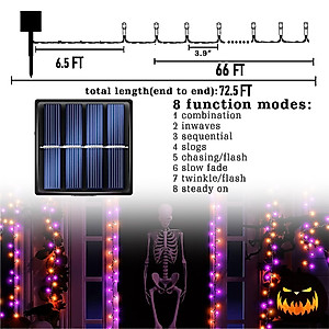 TW SHINE 2 Pack Solar Halloween Lights Decorations Outdoor, Total 400LED 132FT Solar Powered Outdoor Halloween Light with 8 Modes, Waterproof Halloween Decor for Home Tree Party Yard (Purple & Orange)