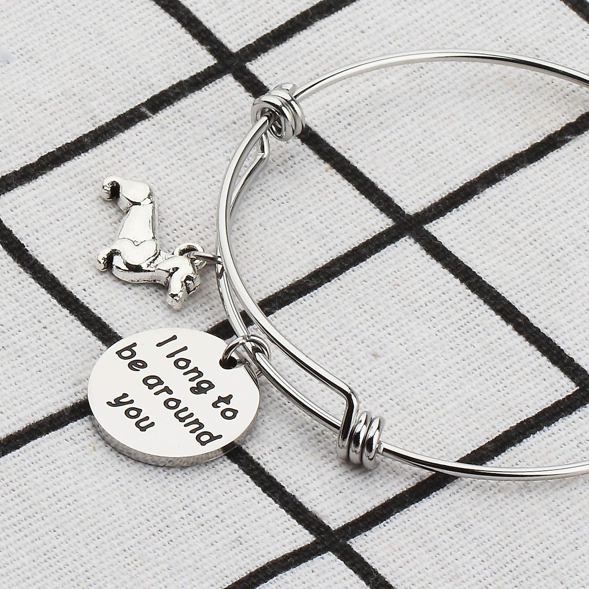 BAUNA Dachshund Bracelet Doxie Dog Jewelry I Long To Be Around You Wiener Dog Pet Owner Gift For Dachshund Lover (Dachshund Bracelet)