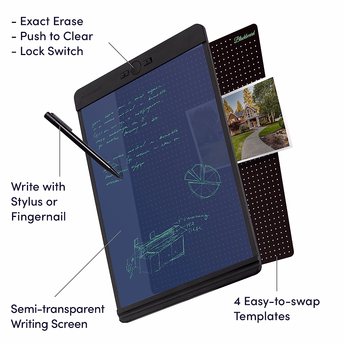 Boogie Board Blackboard Authentic Reusable Notebook with Letter-Size Writing Tablet with Stylus, Instant Erase and Templates (8.5”x11”)
