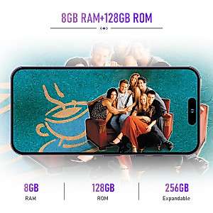 Deeptick Unlocked Cell Phones 2023 Android 13 Smartphone with Dynamic Island 8GB+128GB 8-Core Mobile Phones 50MP+8MP Camera 6.54" HD Screen Long Battery Life Phone with 4G Dual SIM(Pueple)