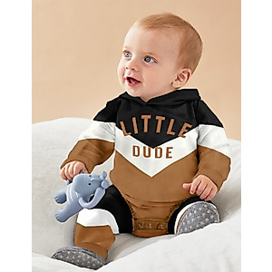 AGAPENG Baby Boy Clothes 3-6 Months Color Block Hoodie Sweatsuit Oversized Sweatshirt Onesie Romper Long Pants Fall Baby Boy Clothes Baby Boy Winter Clothes Thanksgiving Outfit Brown
