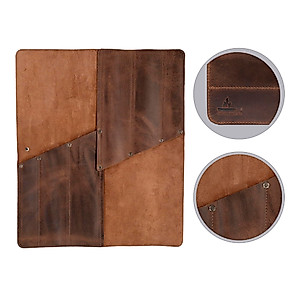 Cast Leather Co., Rectangular Knife Roll with 6 Slots, Portable Knife Organizer Case, Travel Bag, Cooking Accessory, Full Grain Leather, Handmade, Bourbon Brown