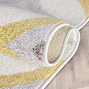 Well Woven Mystic Perla Gold Modern Geometric 5'3" x 7'3" Distressed Area Rug, 5 ft (3 in) x 7 ft (3