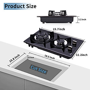 Anlyter 12 Inch Gas Cooktop, 2 Burners Built-in Gas Stovetop Tempered Glass Gas Stove Top LPG/NG Convertible Dual Fuel Sealed Gas Hob - Black