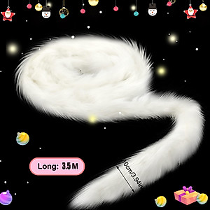 White Faux Fur Trim Ribbon Christmas Trimming Furry Ribbon Fur Garland Trim for Christmas Tree Garlands Party Decor Holiday Santa Costume DIY (1.18 Inch x 9.84 Yards)(3.9 Inch x 11.5 Feet)
