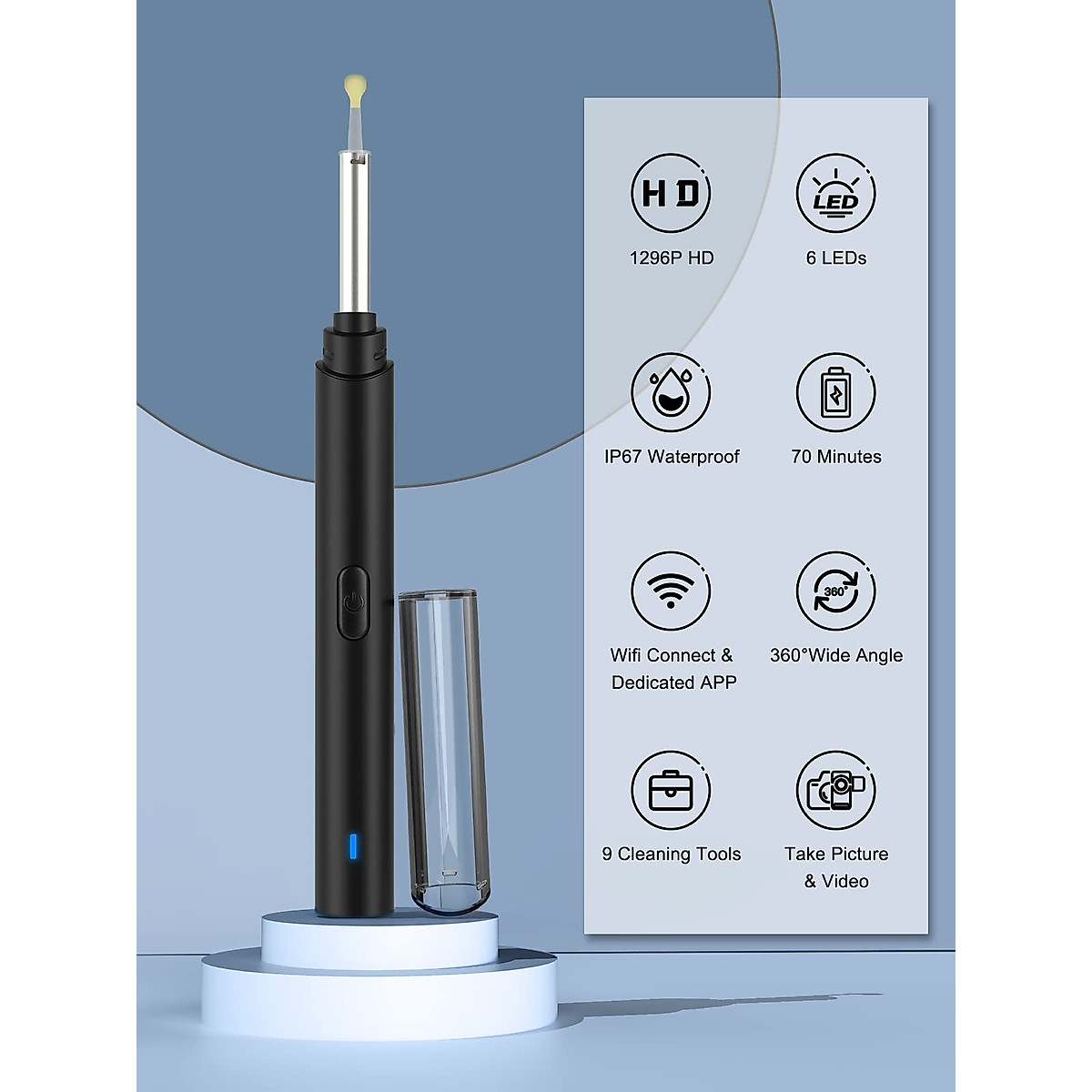 New Generation Ear Wax Removal, Wireless 1296P HD Image Ear Wax Removal Tool with Camera and 6 LED Lights Compatible with Phones Ipad New Generation