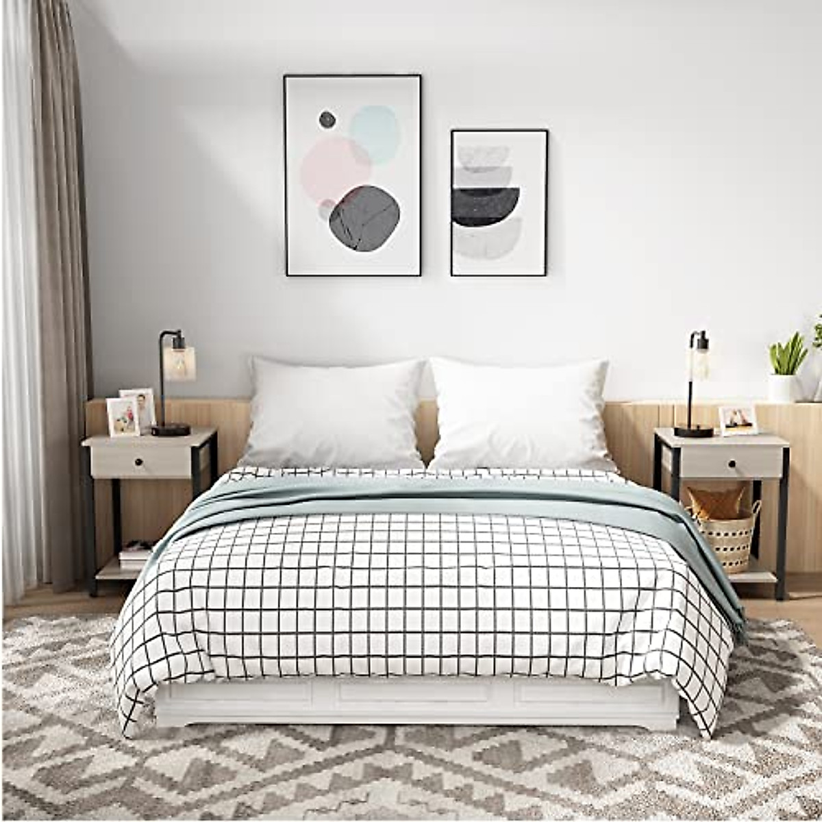 Ecoprsio Nightstand Set of 2 Modern End Table Side Table with Drawer and Storage Shelf Wood Night Stand Greige Bedside Table for Bedroom, Living Room, Sofa Couch, Hall, Easy Assembly, Greige