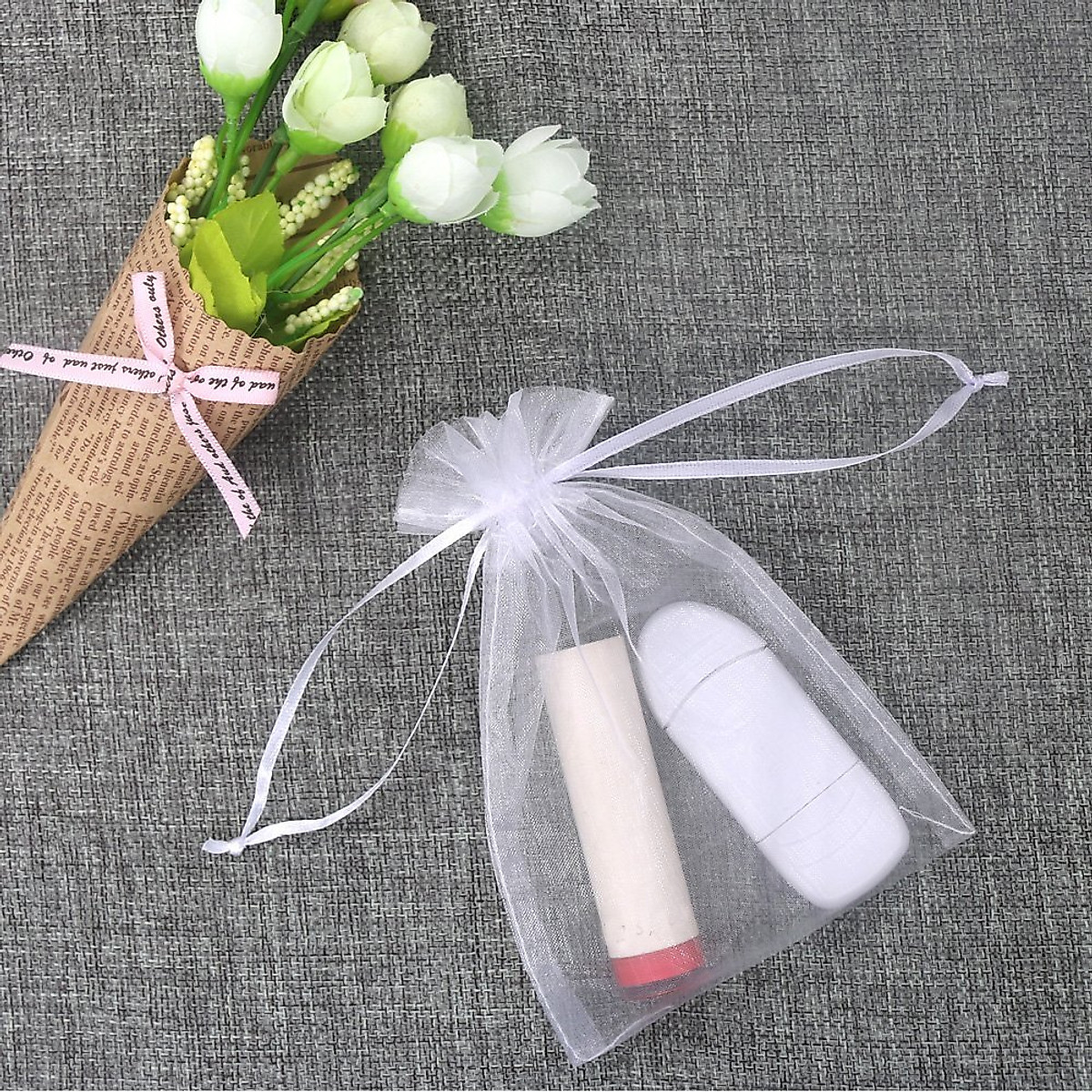 SumDirect White Sheer Organza Bags - 50Pcs 4x6 inches Organza Gift Bags with Drawstring, Organza Jewelry Pouches for Wedding Party Christmas Favor