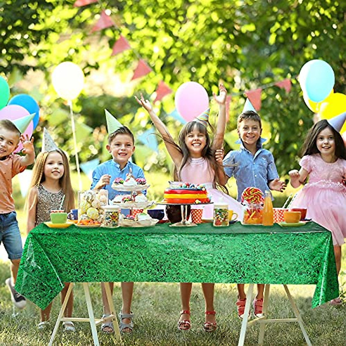 3 Pieces Disposable Plastic Grass Tablecover, Vibrant Green Grass Sign Tablecover for Soccer or Sports Theme Parties Decorations and Supplies, 54 x 108 Inch