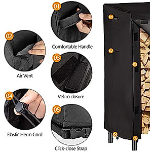 AMAGABELI GARDEN & HOME 4ft Firewood Rack With Cover Combo Set Waterproof Outdoor Log Holder, Fireplace Heavy Duty Stacker Pit for Patio Logs Storage Steel Tubular Wood Pile Tool Accessories Black