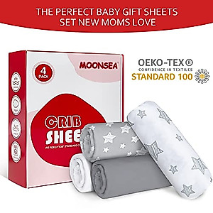 Crib Sheets for Boys or Girls 4 Pack, Fitted Crib Sheet for Standard Size Crib and Toddler Mattresses, Soft and Breathable Crib Sheets Baby Gift Boy Set, White